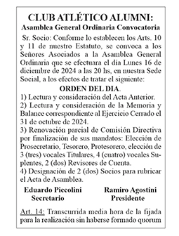 CLUB ATLÉTICO ALUMNI: Asamblea General Ordinaria Convocatoria - La voz ...